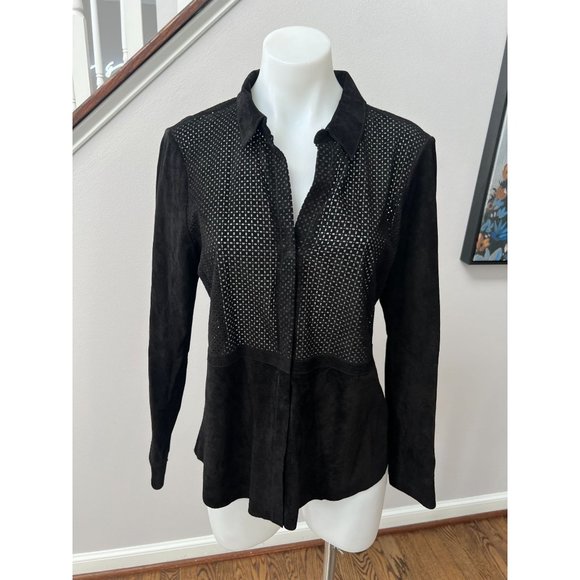 ecru | Jackets & Coats | Ecru 0 Suede Laser Cut Snap Button Down Western Shirt Jacket Black Size ...